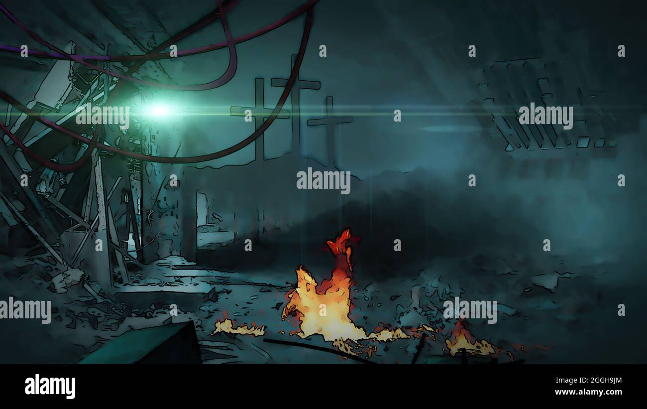 3d illustration - Post Apocalyptic Scene from Radioactive Zone Stock ...