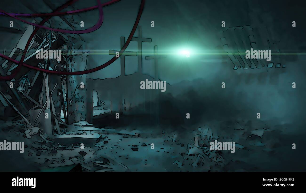 3d illustration - Post Apocalyptic Scene from Radioactive Zone Stock ...