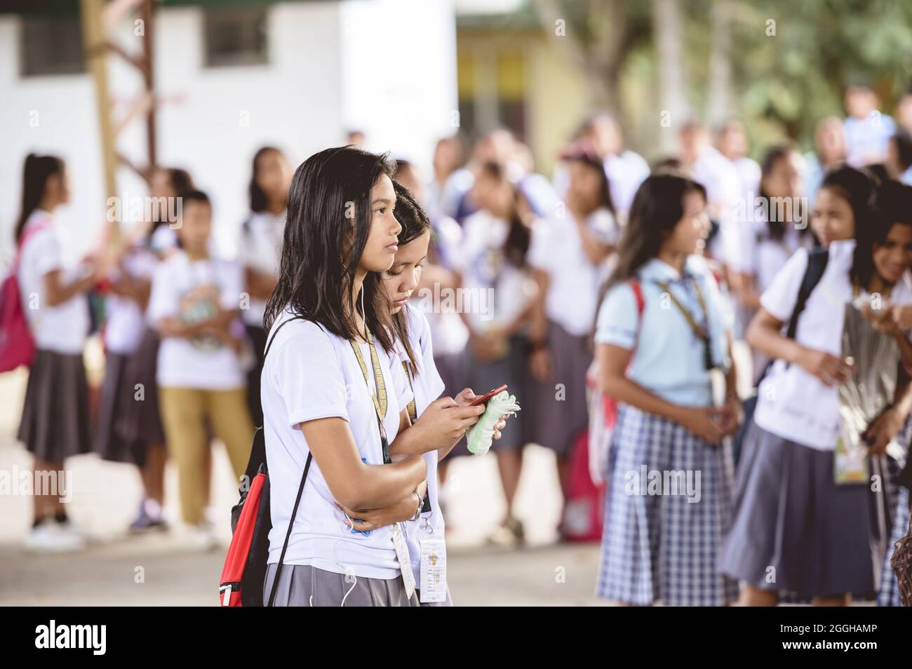 BACOLOD, PHILIPPINES - Mar 01, 2019: A group of Filipino high school ...