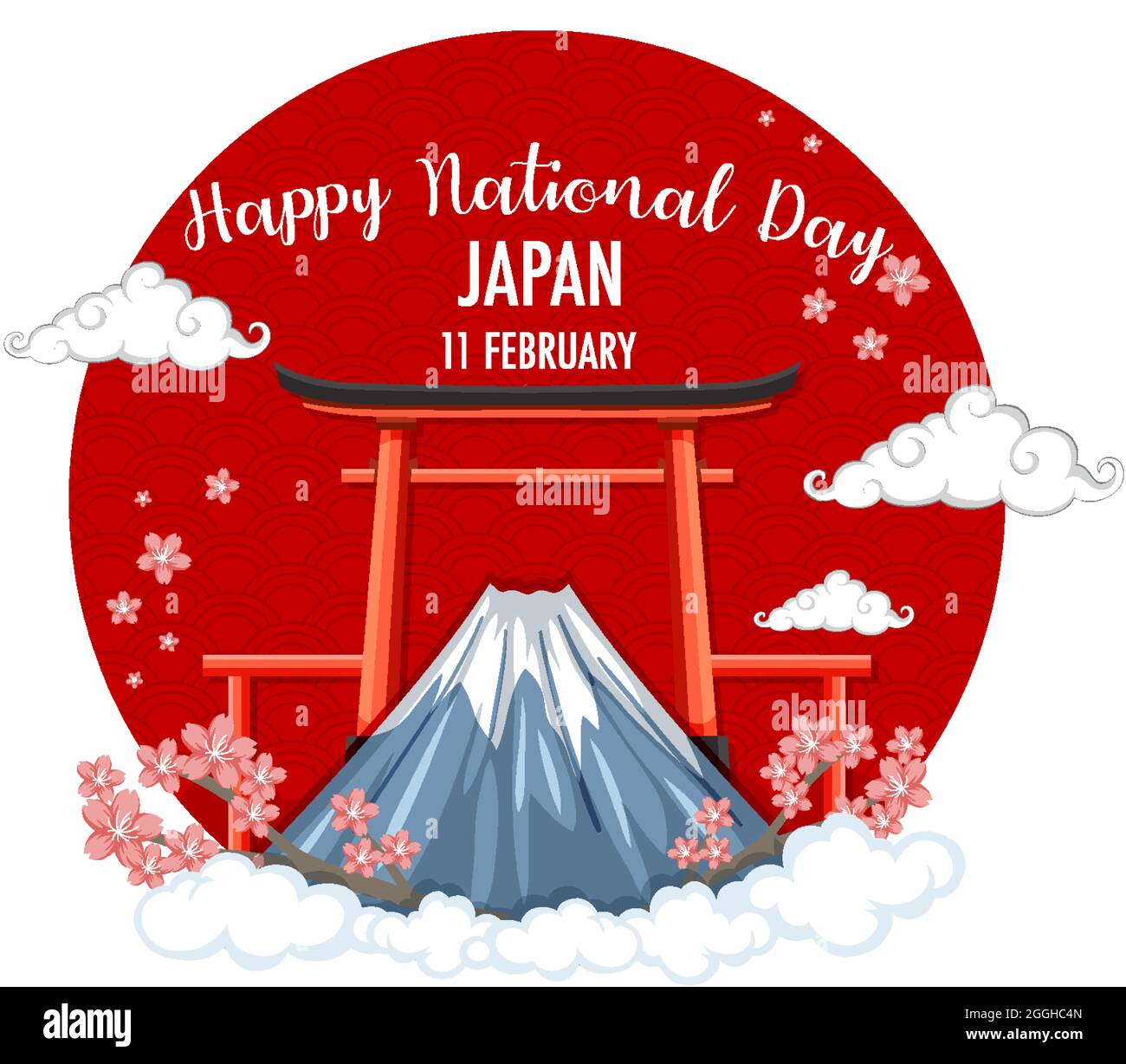 Happy Japan's National Day Banner with Torii gate and Mount Torii ...