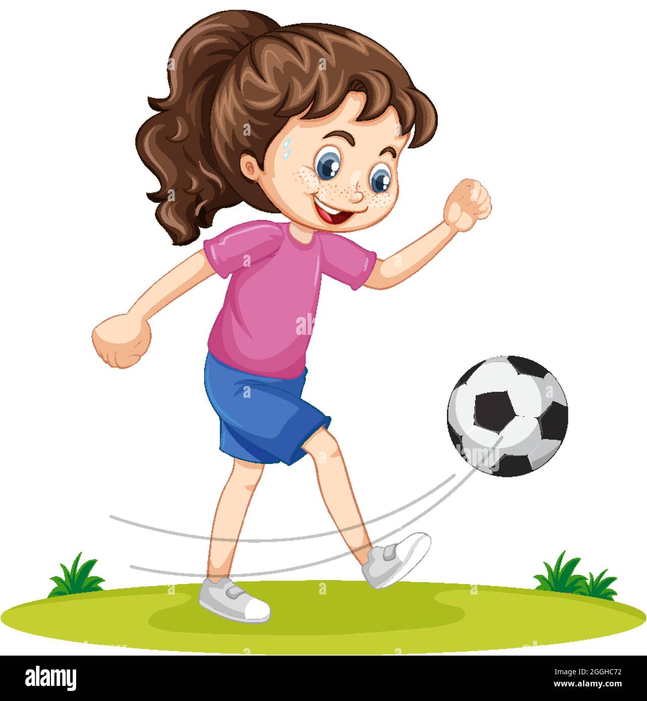 Cute girl playing football cartoon character isolated illustration ...