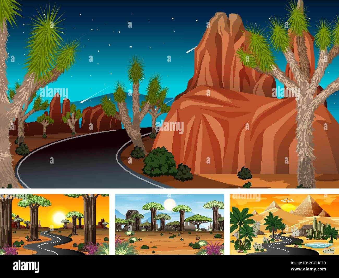 Set of different nature horizontal scenes illustration Stock Vector ...