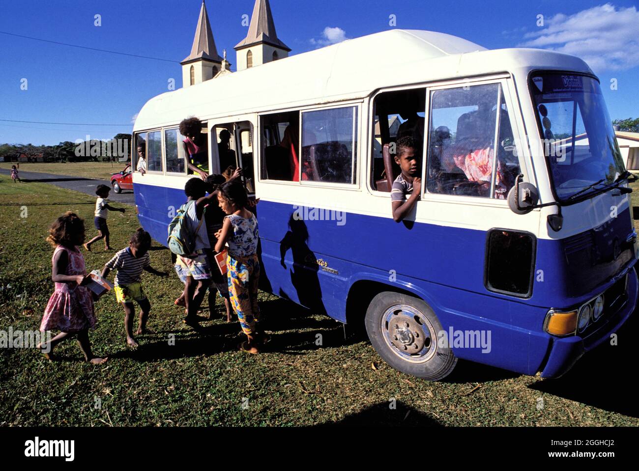 NEW CALEDONIA. LOYALTY ARCHIPELAGO. LIFOU ISLAND. SCHOOL TRANSPORTATION ...