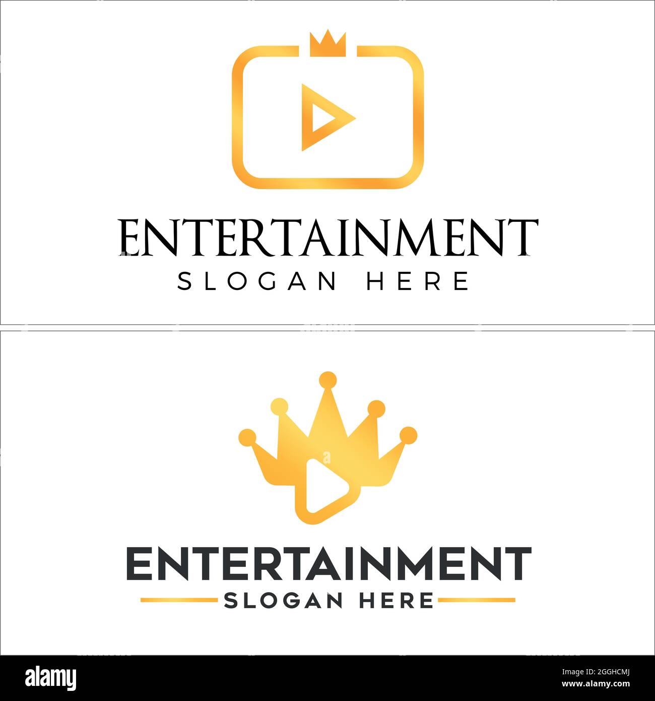 Business entertainment media with play button and crown luxury logo ...