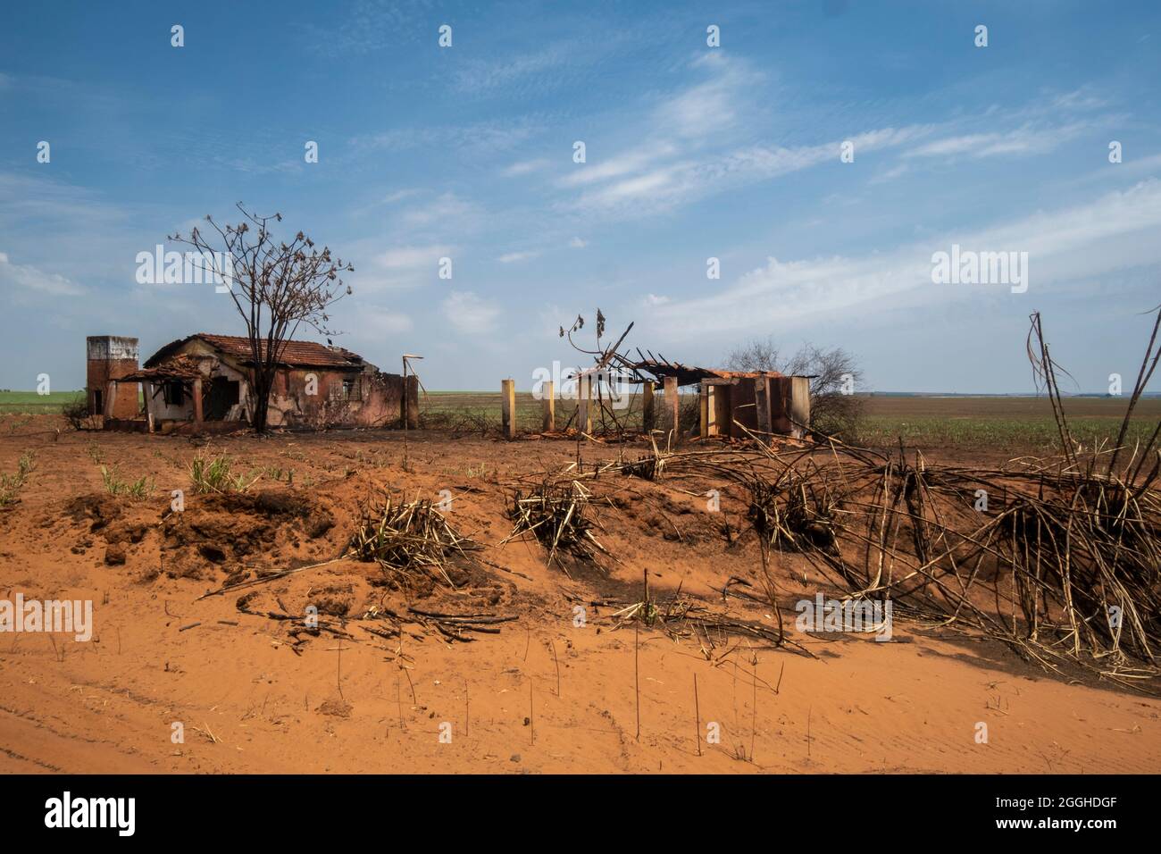 abandoned house and partially destroyed by fire in rural area Stock ...