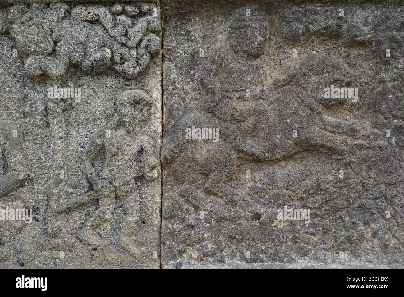 Carved stone on the stone penataran temple (panataran temple), Blitar ...