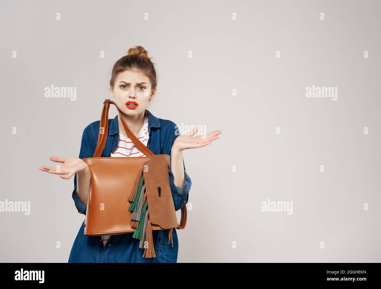 cheerful woman teenager backpack modern style posing Stock Photo - Alamy