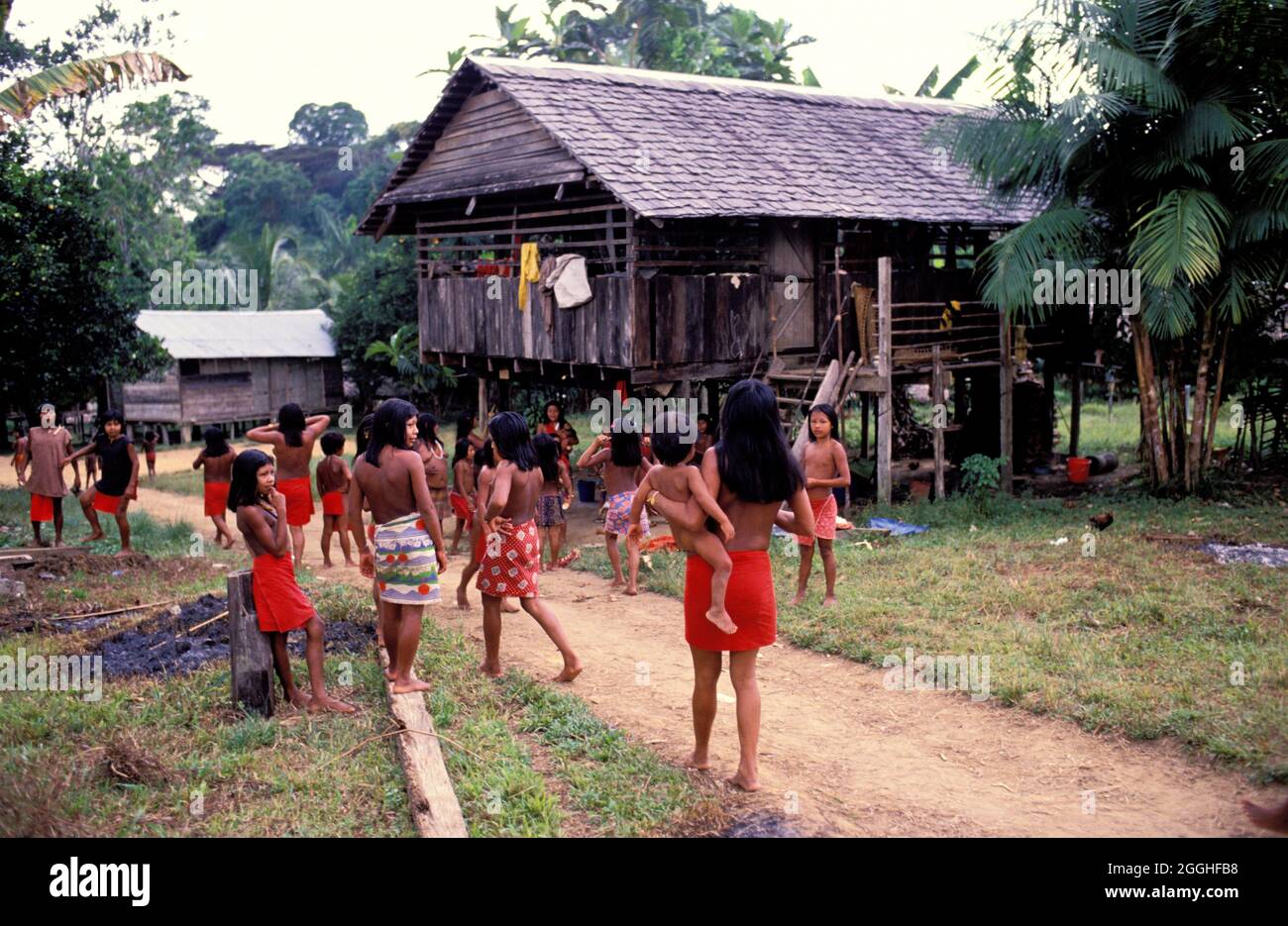 FRENCH GUYANA. INDIAN VILLAGE OF TROIS-SAUTS ON THE OYAPOQUE RIVER ...