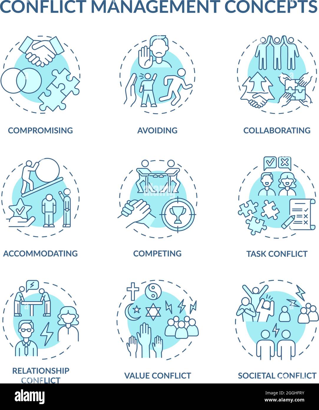 Conflict management blue concept icons set Stock Vector Image & Art - Alamy