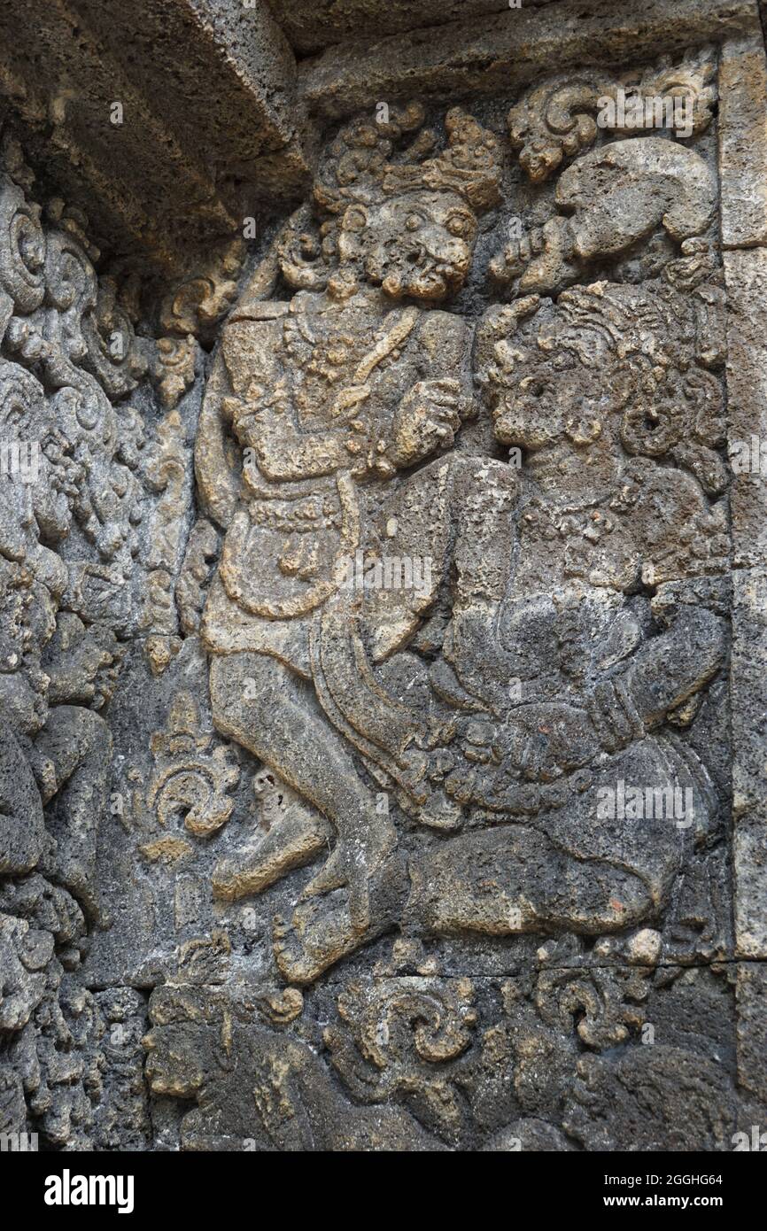 Carved stone on the stone penataran temple (panataran temple), Blitar ...