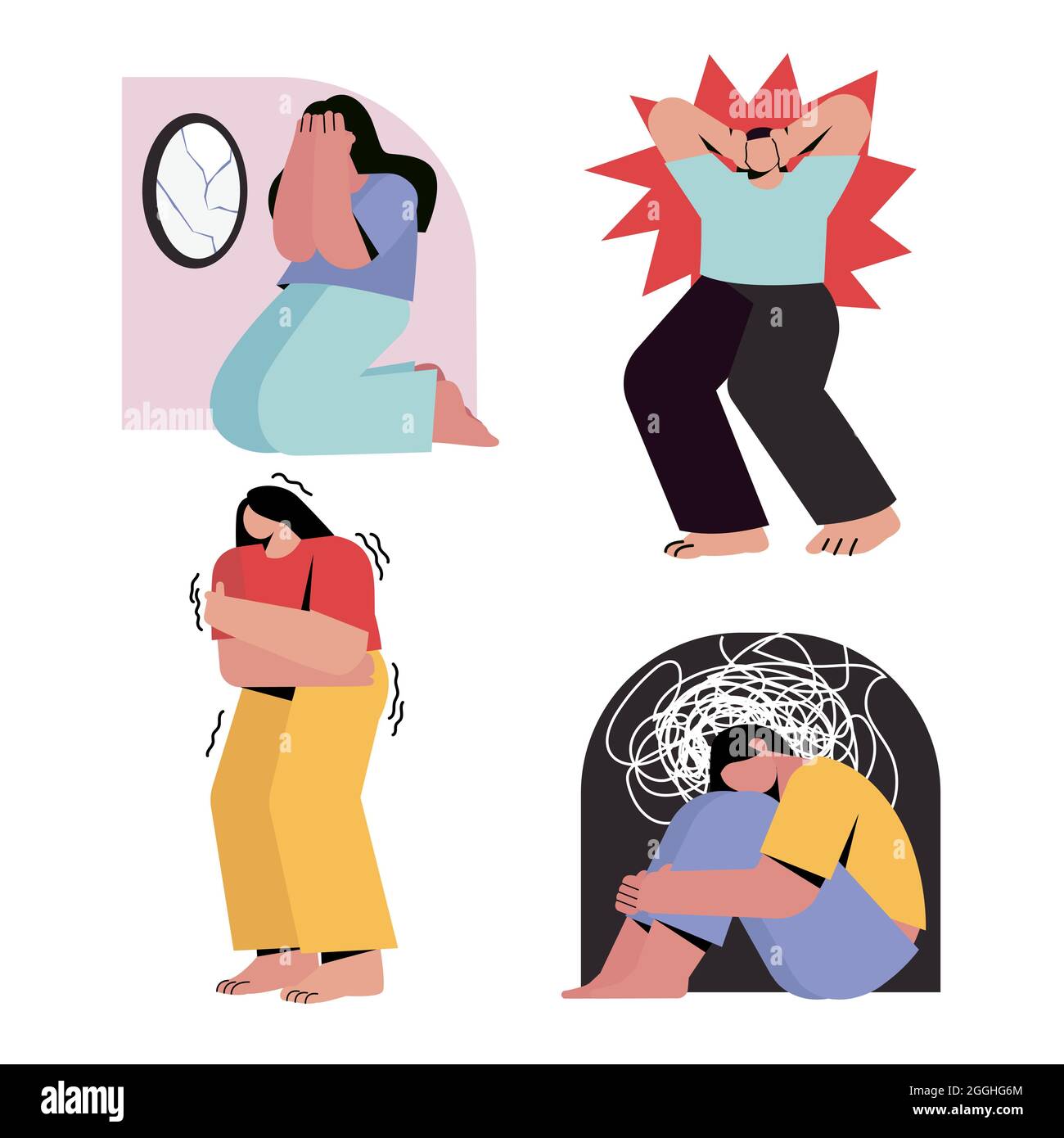 Illustration of people with mental health problems Vector illustration ...