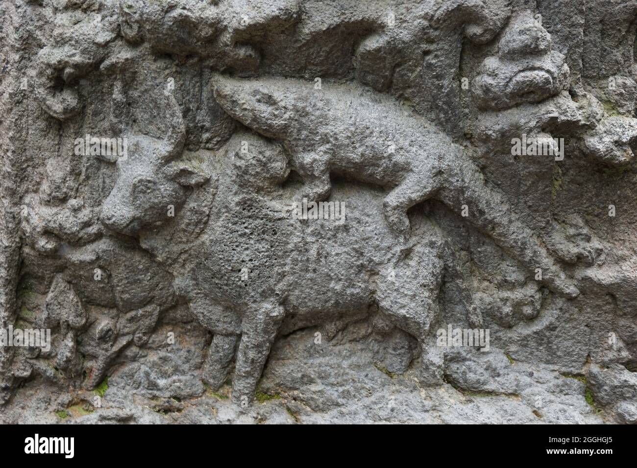 Carved stone on the stone penataran temple (panataran temple), Blitar ...