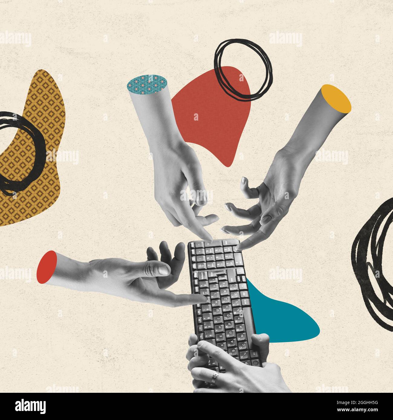 Contemporary art collage with human hands in a surreal style. Concept ...
