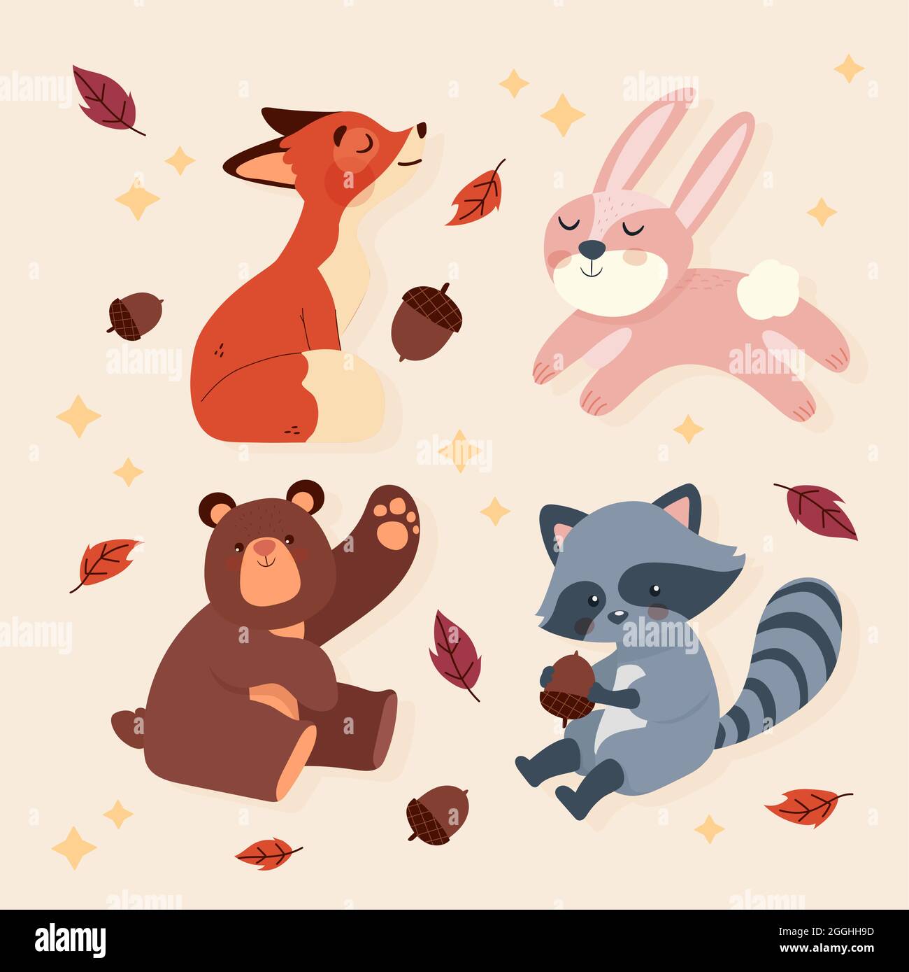 Hand drawn autumn animals set Vector illustration Stock Vector Image ...