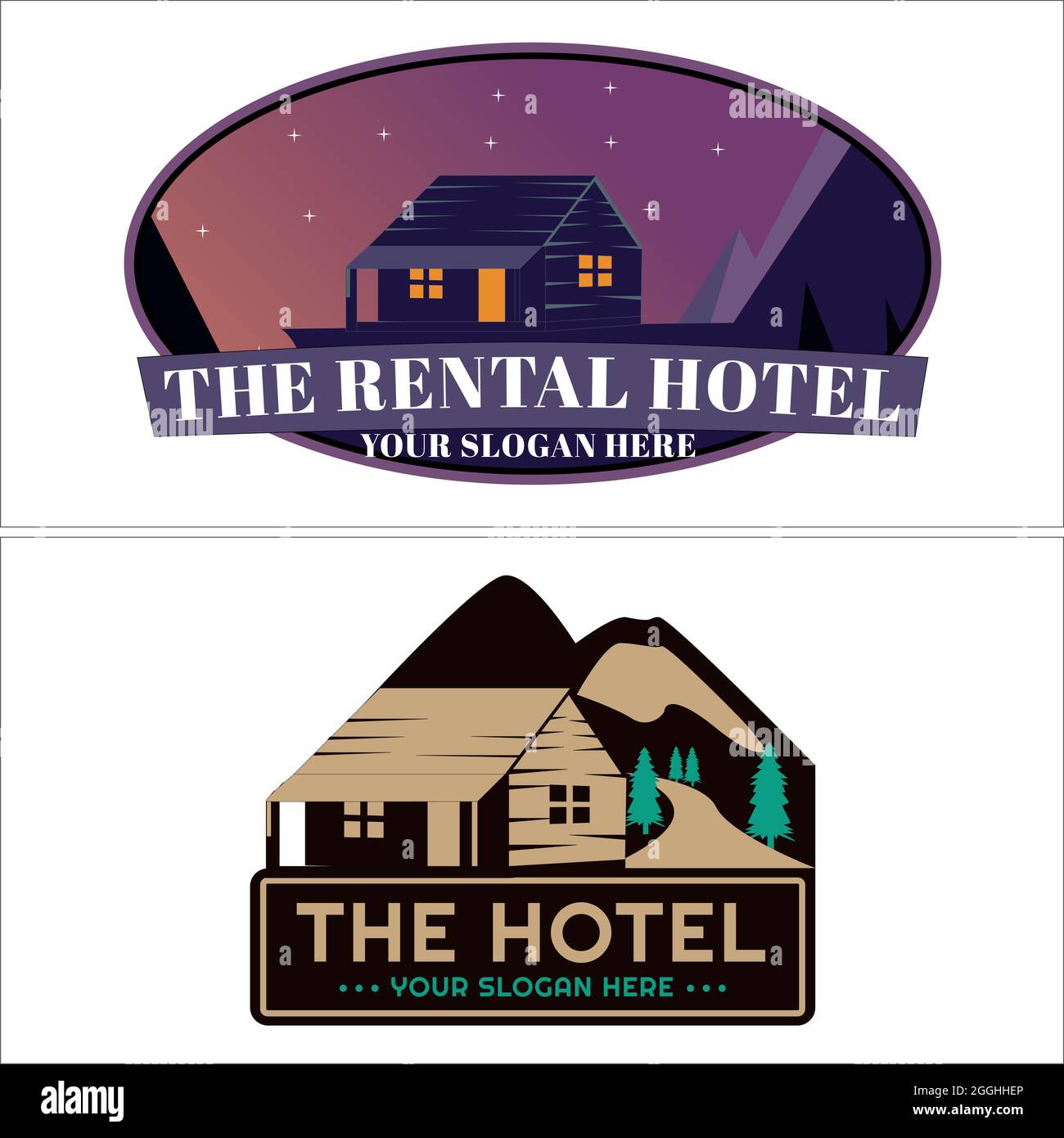 Hotel villa rental mountain adventure campong logo design Stock Vector ...