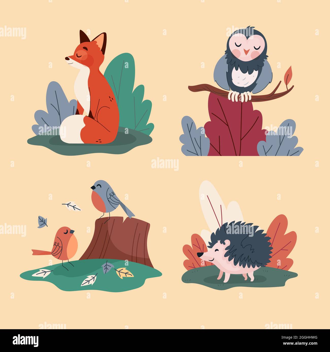 Hand drawn autumn animals set Vector illustration Stock Vector Image ...