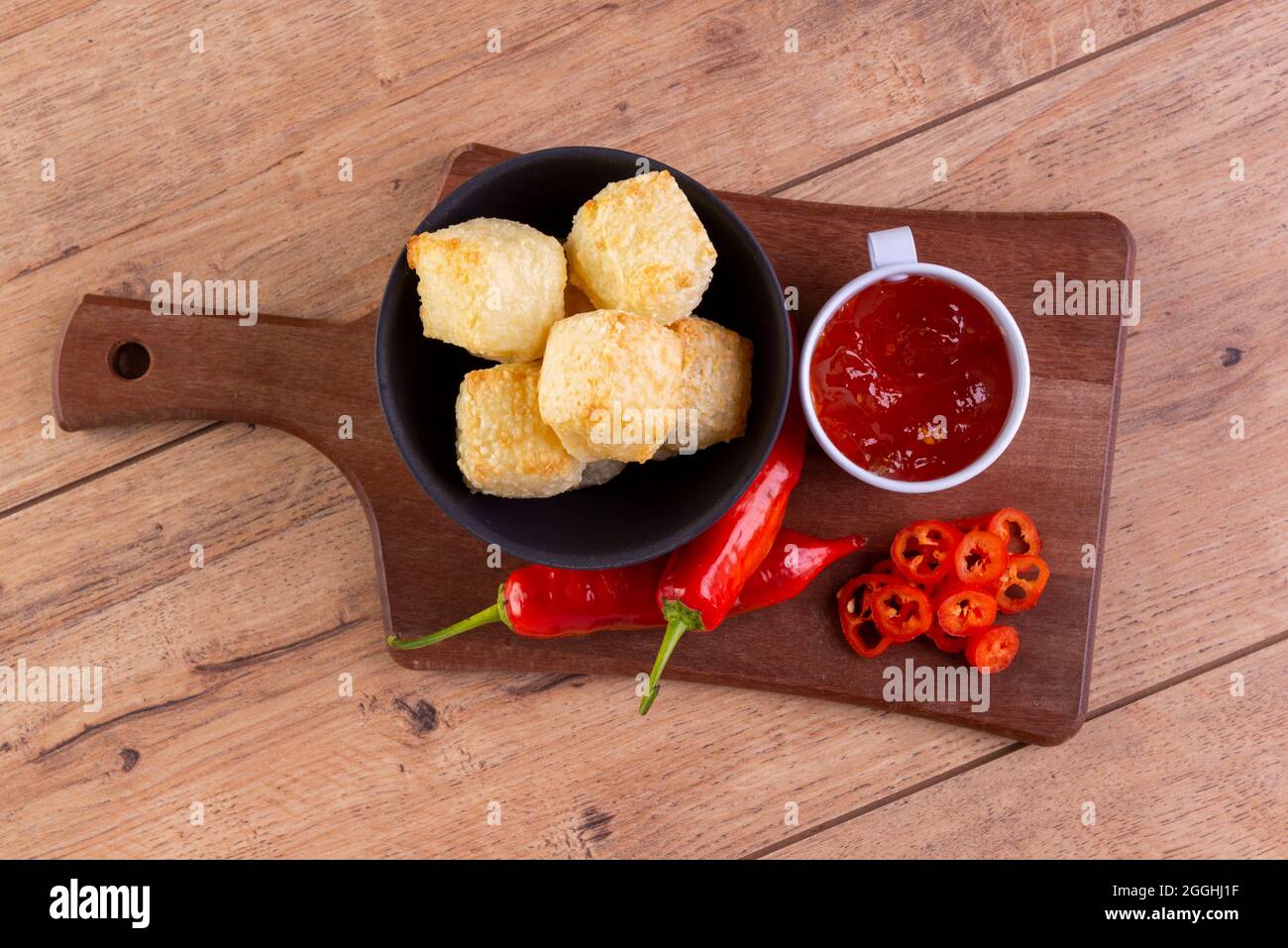Brazilian snack of tapioca made of coalho cheese and tapioca flour ...