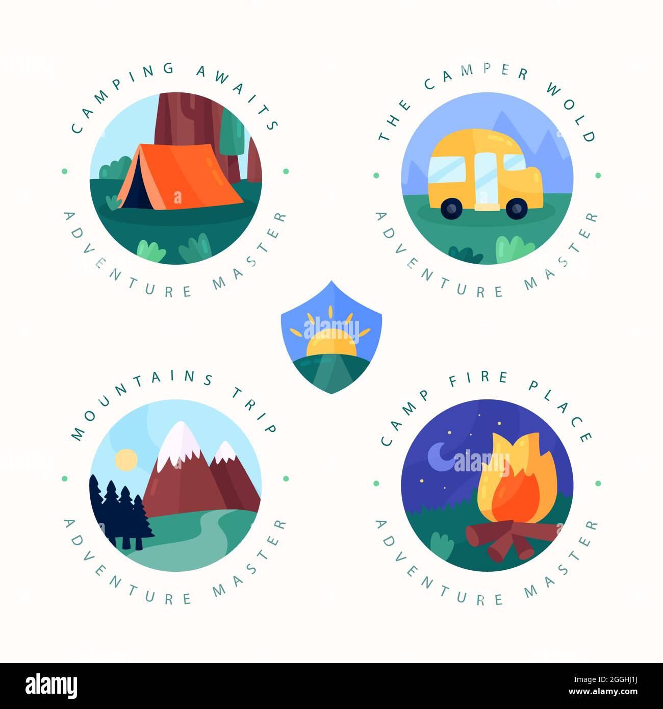 Flat adventure badges template Vector illustration Stock Vector Image ...