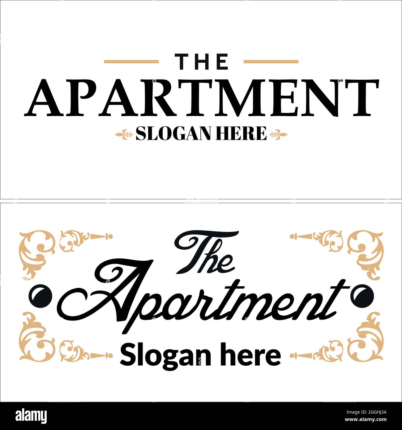 Real estate with lettering handwritten ornament logo design Stock ...