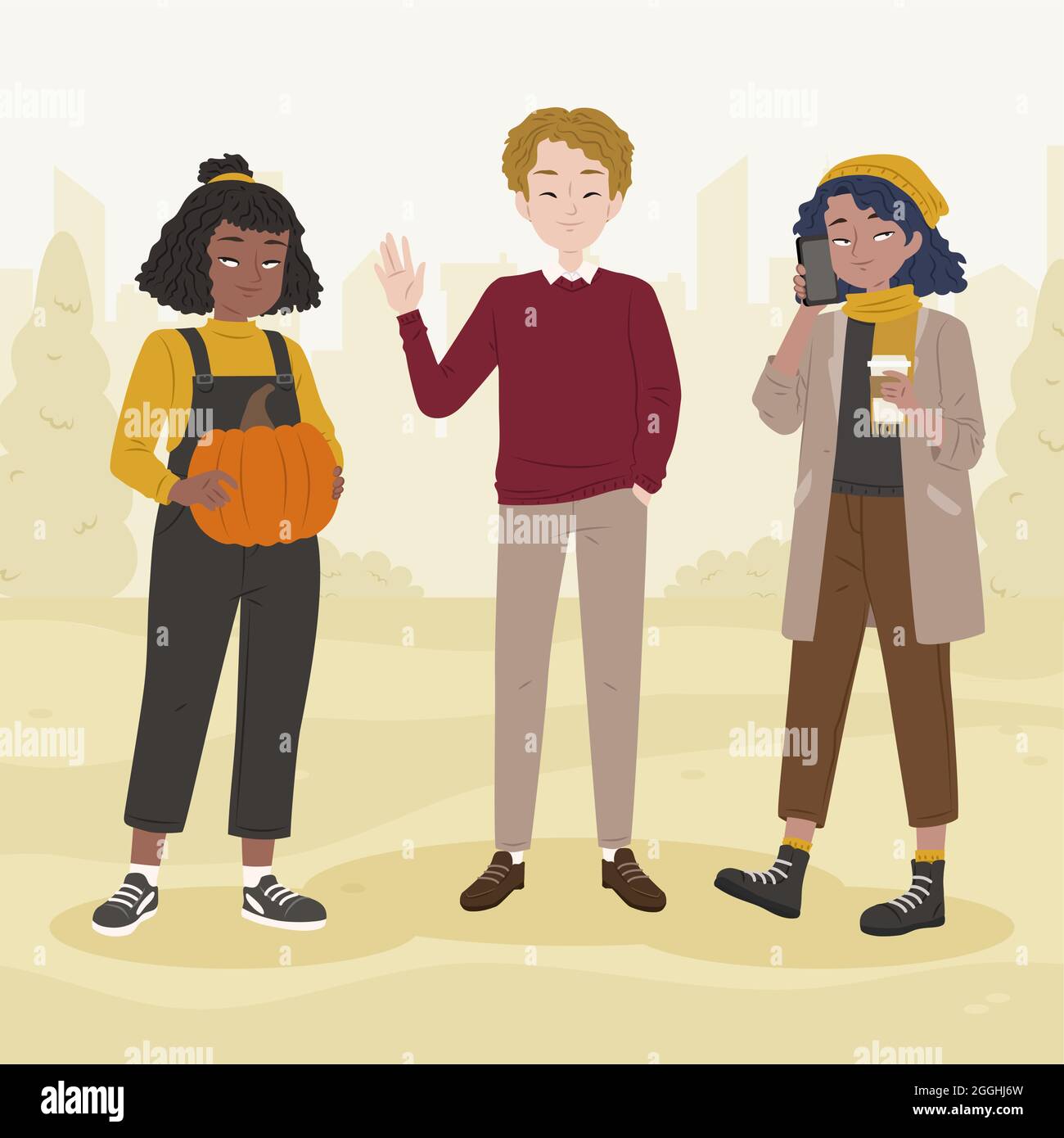 Hand drawn flat people in autumn illustration Vector illustration Stock ...