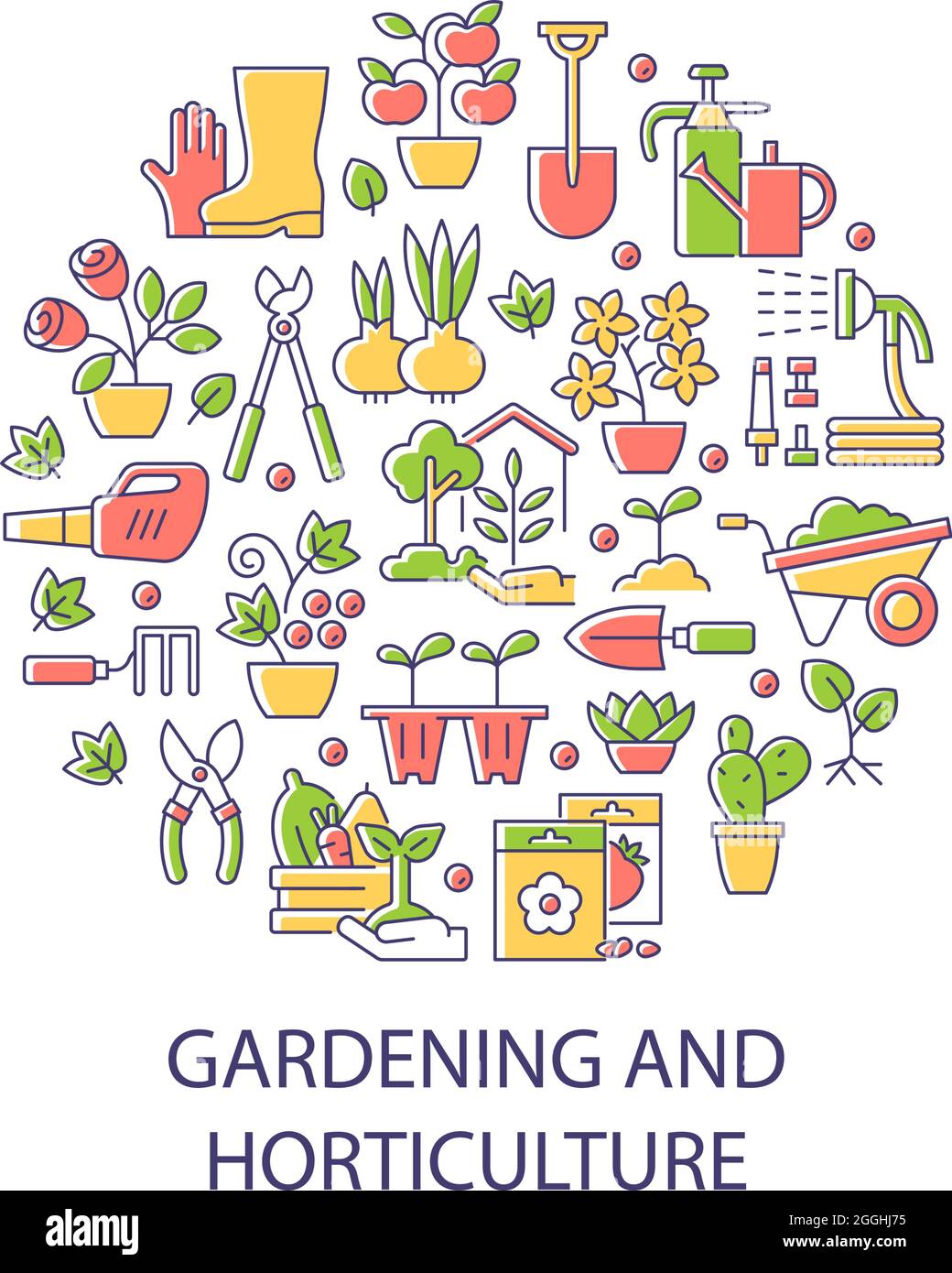 Gardening and horticulture abstract color concept layout with headline ...