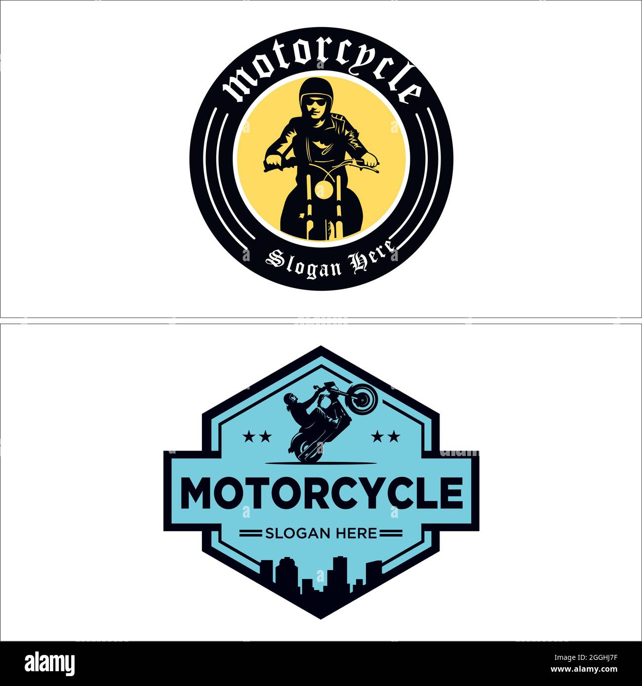 Badge riders motorcycle and skyline logo design Stock Vector Image ...