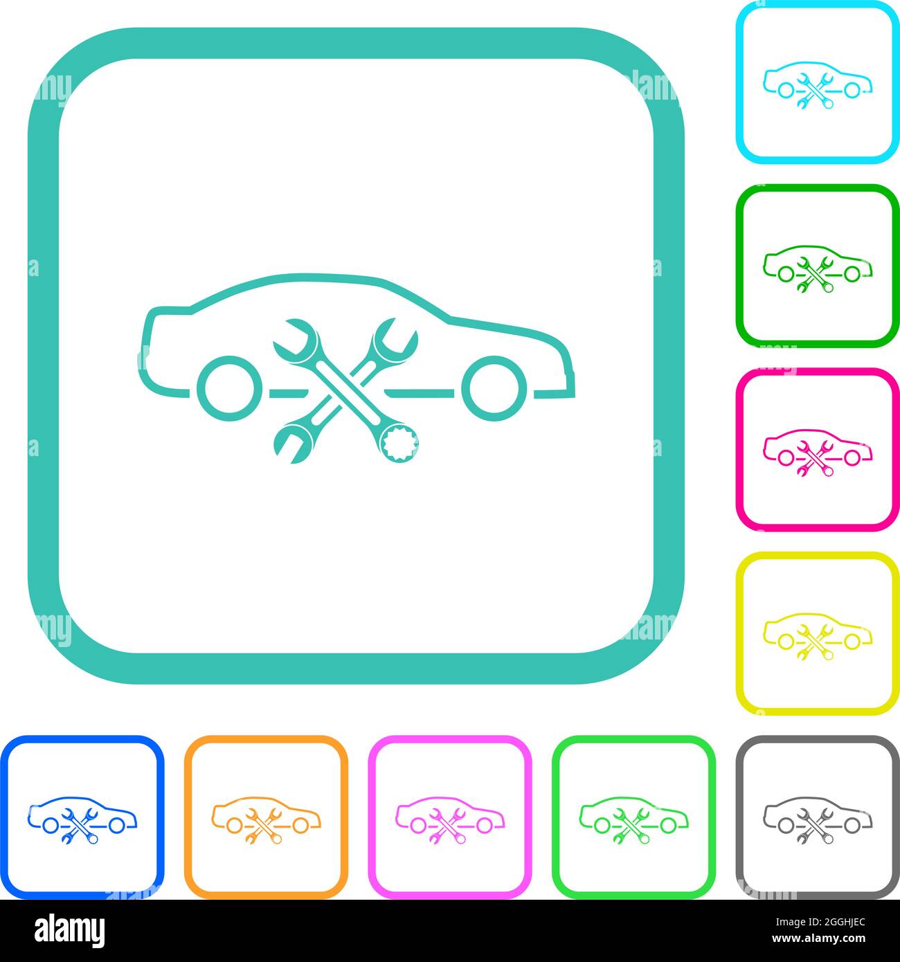 Car repair workshop outline vivid colored flat icons in curved borders ...