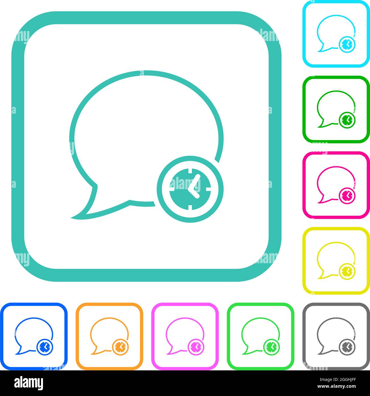 Message time outline vivid colored flat icons in curved borders on ...