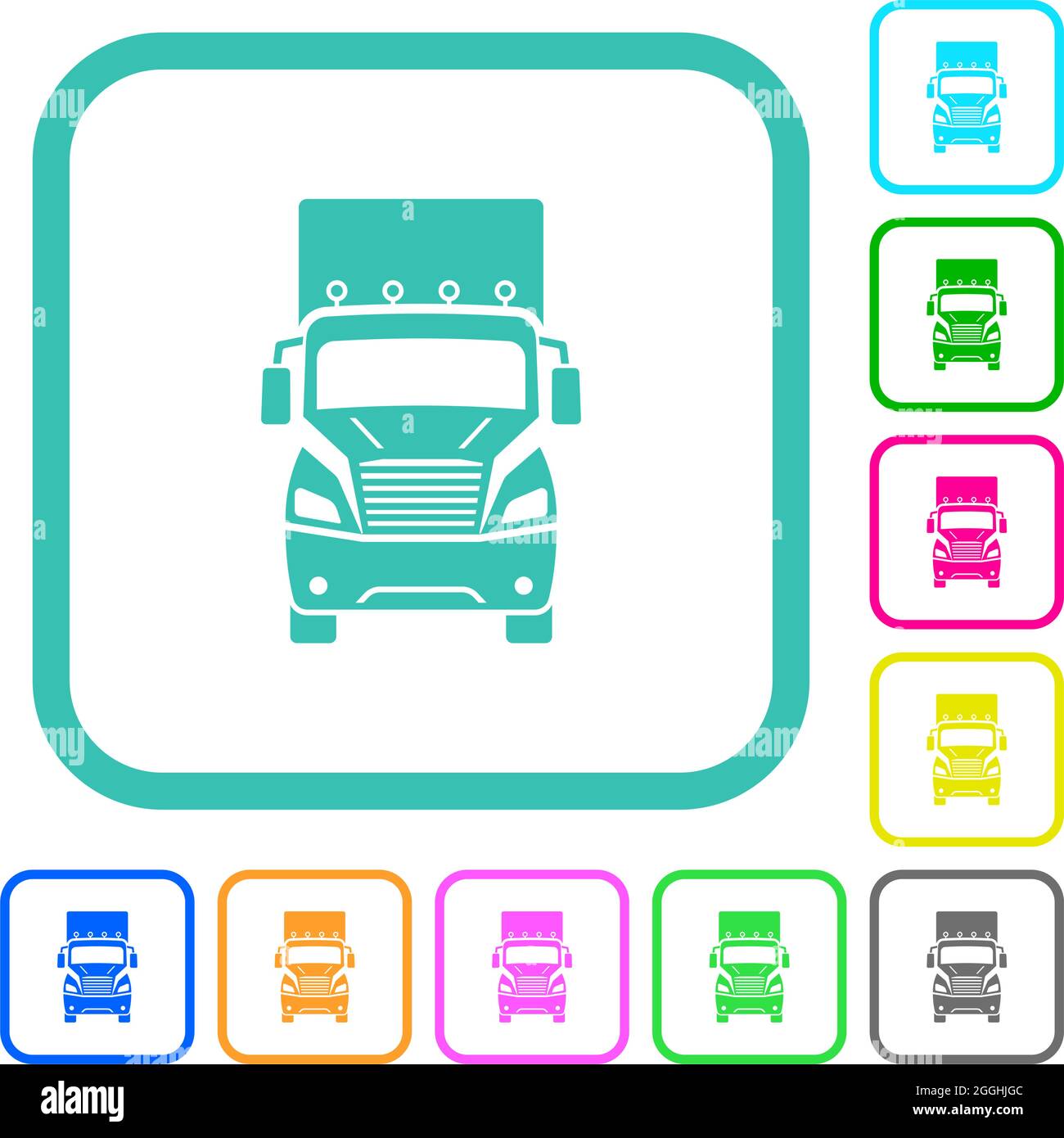 Truck front view vivid colored flat icons in curved borders on white ...