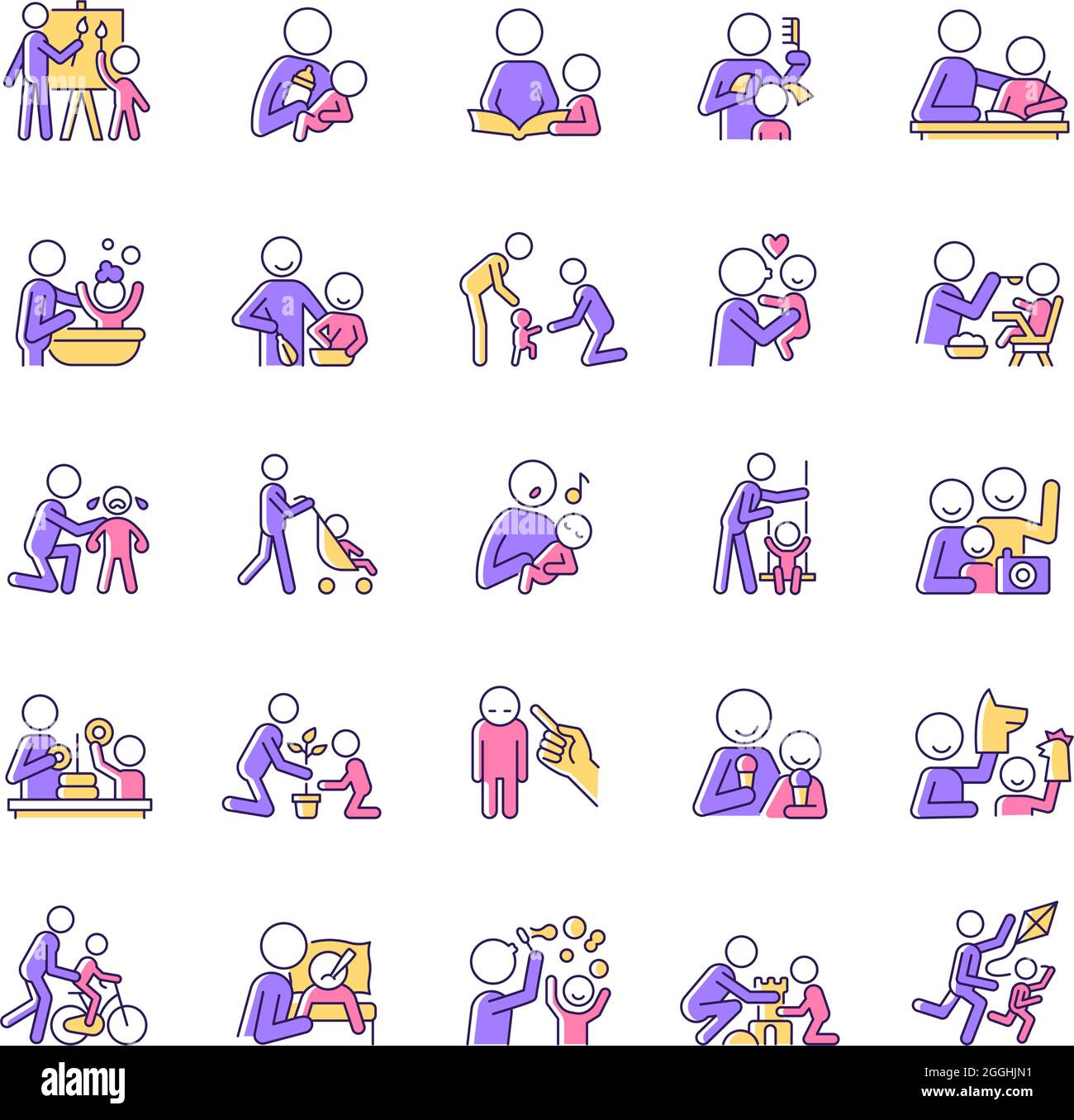 Parent and child interaction RGB color icons set Stock Vector Image ...