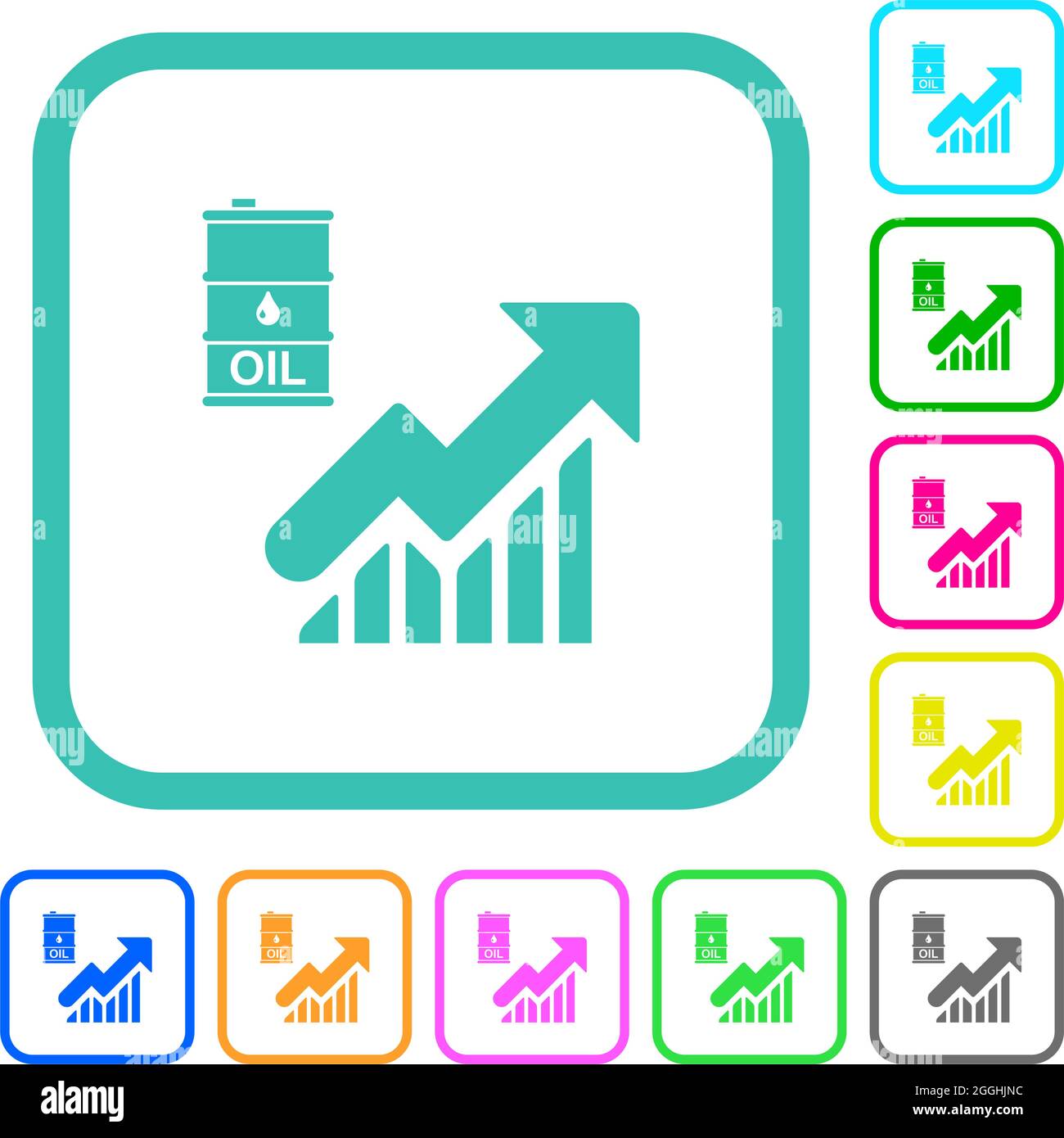 Oil trade graph vivid colored flat icons in curved borders on white ...
