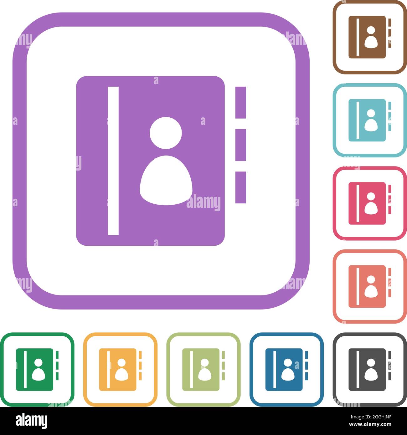 Contacts solid simple icons in color rounded square frames on white ...