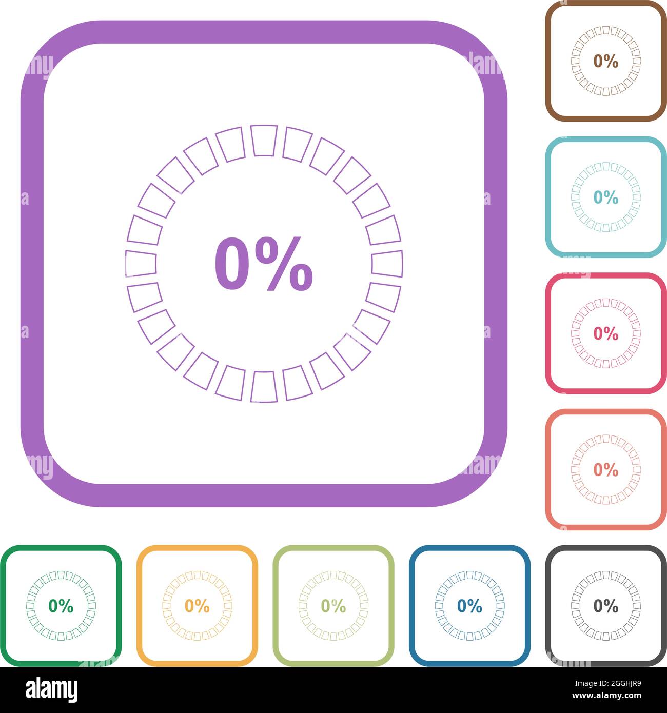 0 percent loaded simple icons in color rounded square frames on white ...