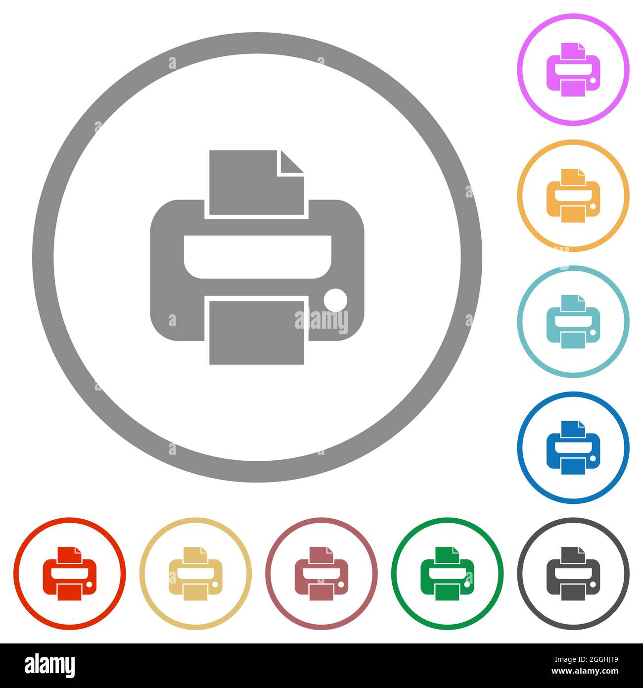 Printer solid flat color icons in round outlines on white background ...