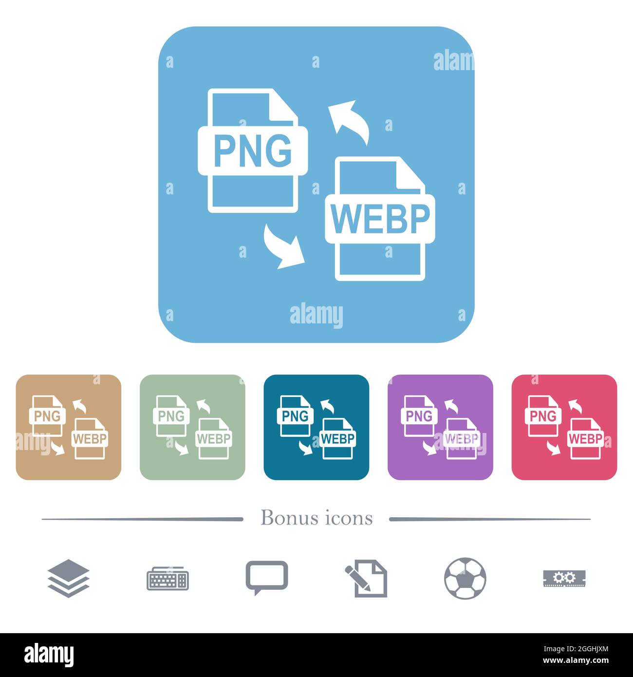 PNG WEBP file conversion white flat icons on color rounded square ...