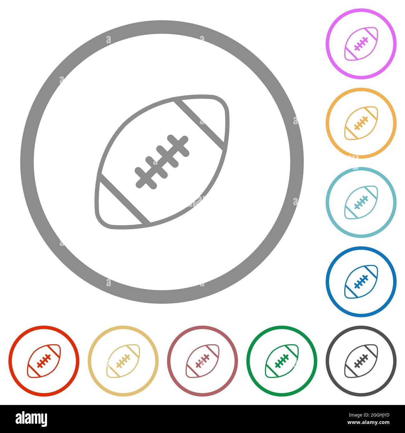 Rugby ball outline flat color icons in round outlines on white ...