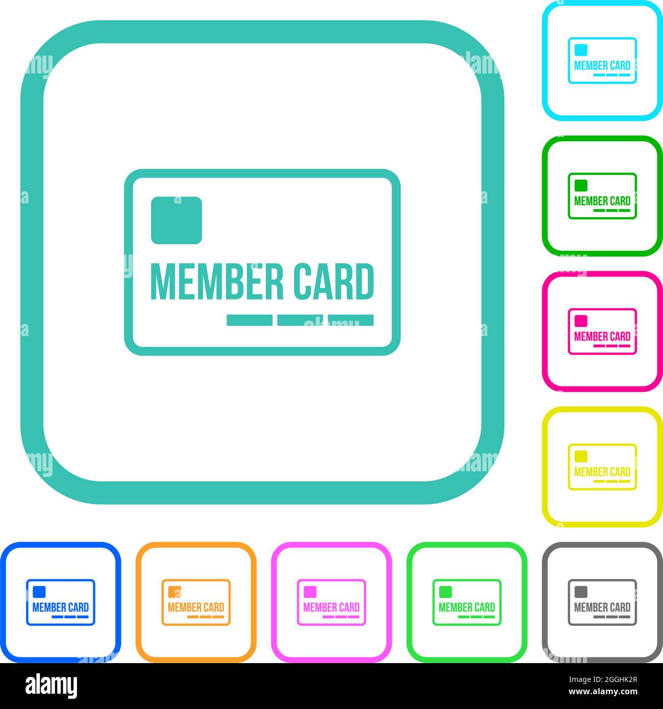Member card outline vivid colored flat icons in curved borders on white ...