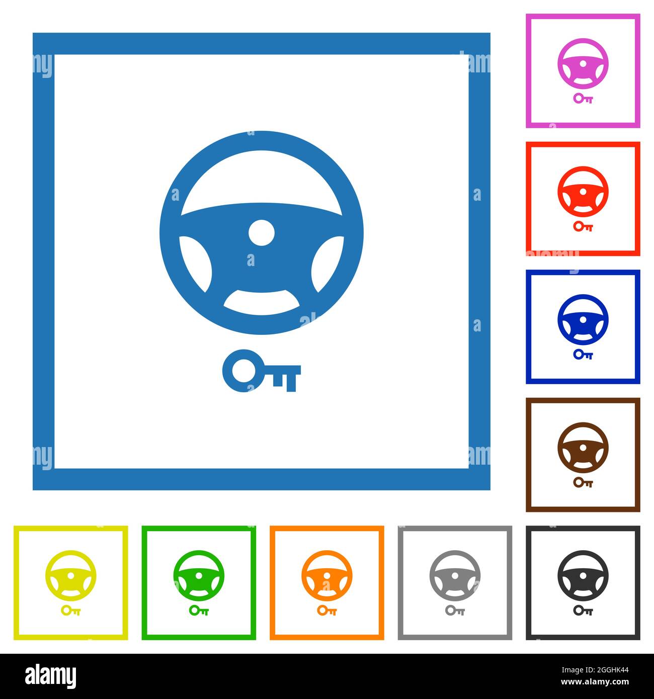 Steering lock flat color icons in square frames on white background ...