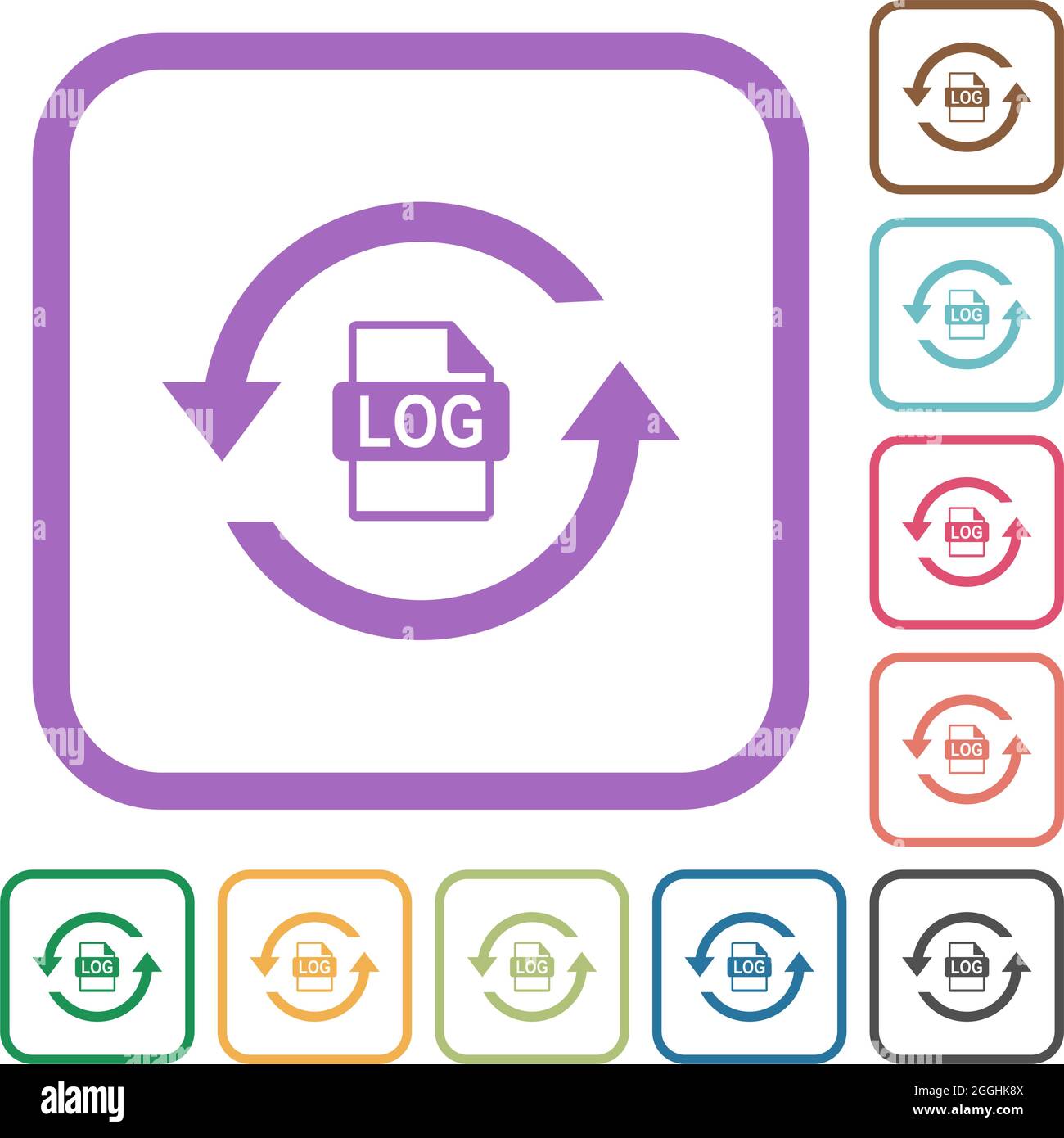 Log file rotation simple icons in color rounded square frames on white ...