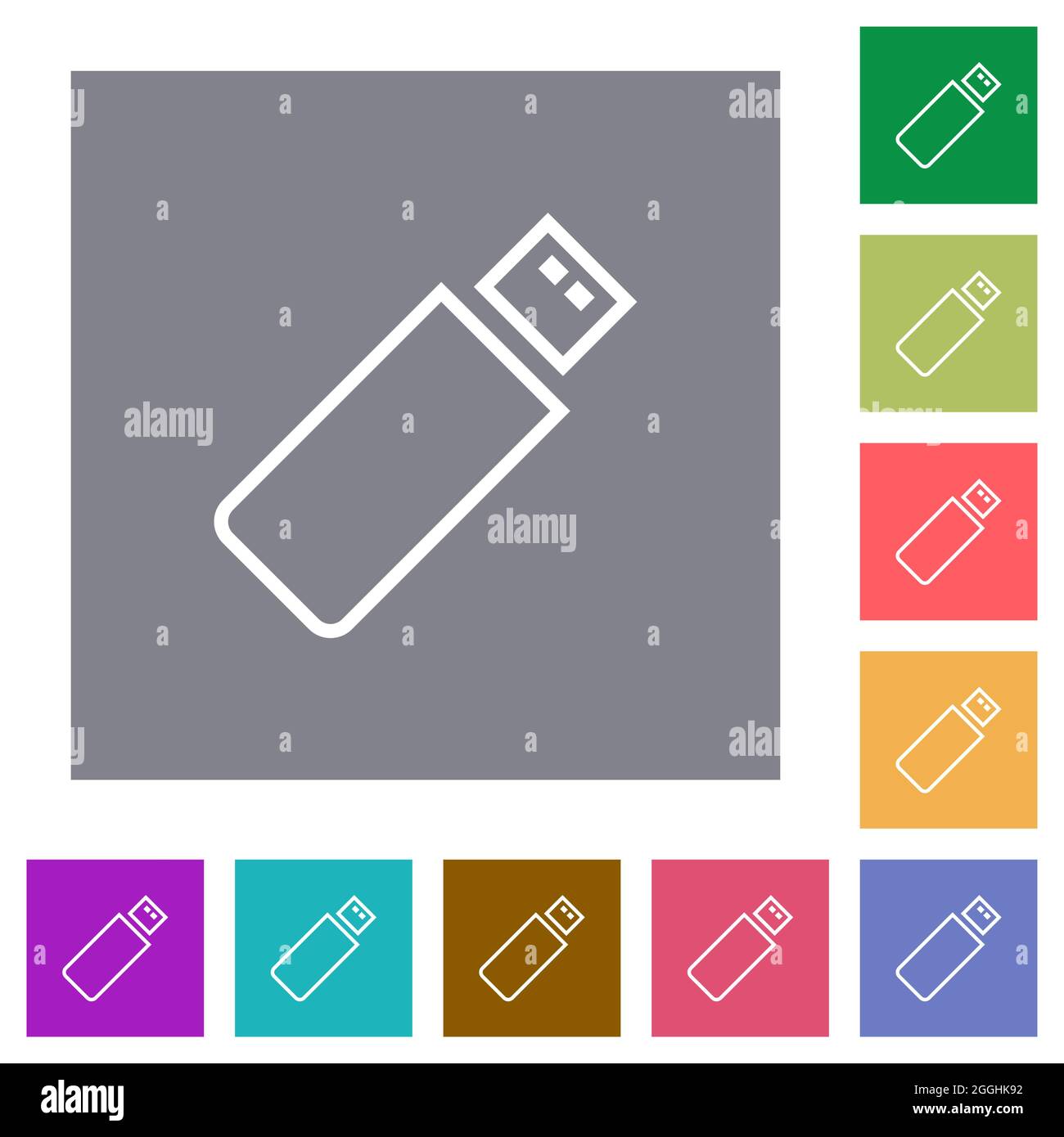 Pendrive outline flat icons on simple color square backgrounds Stock ...