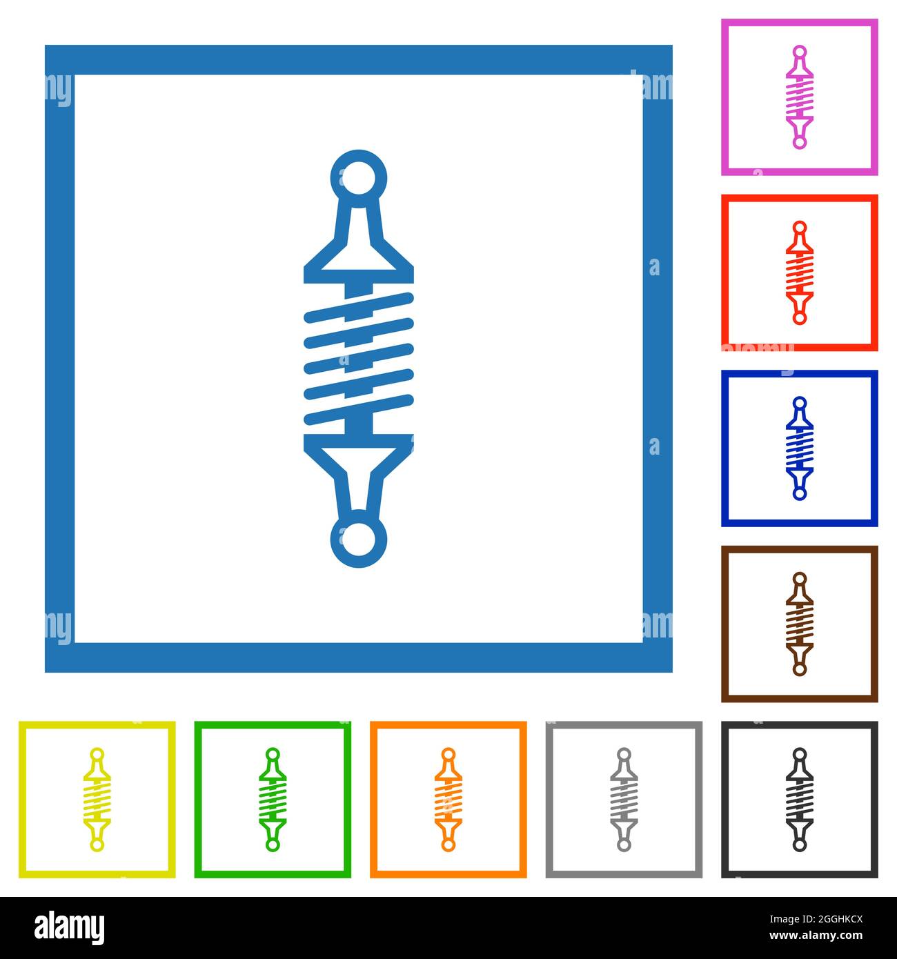Shock absorber outline flat color icons in square frames on white ...