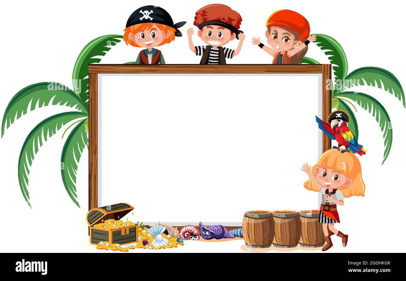 Many pirate kids with blank banner template illustration Stock Vector ...