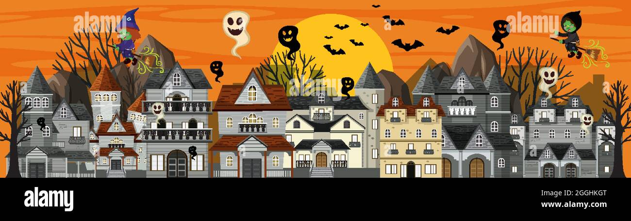 Scene with colonial buildings at daytime illustration Stock Vector ...