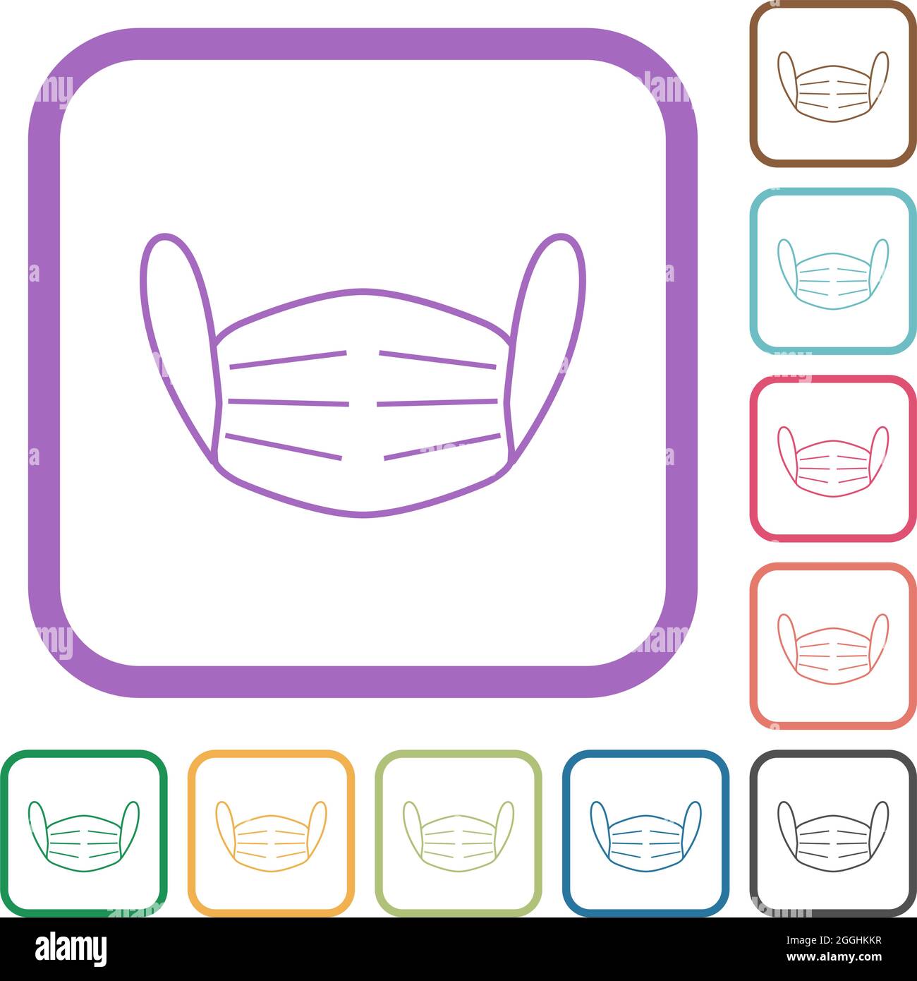 Medical face mask outline simple icons in color rounded square frames ...