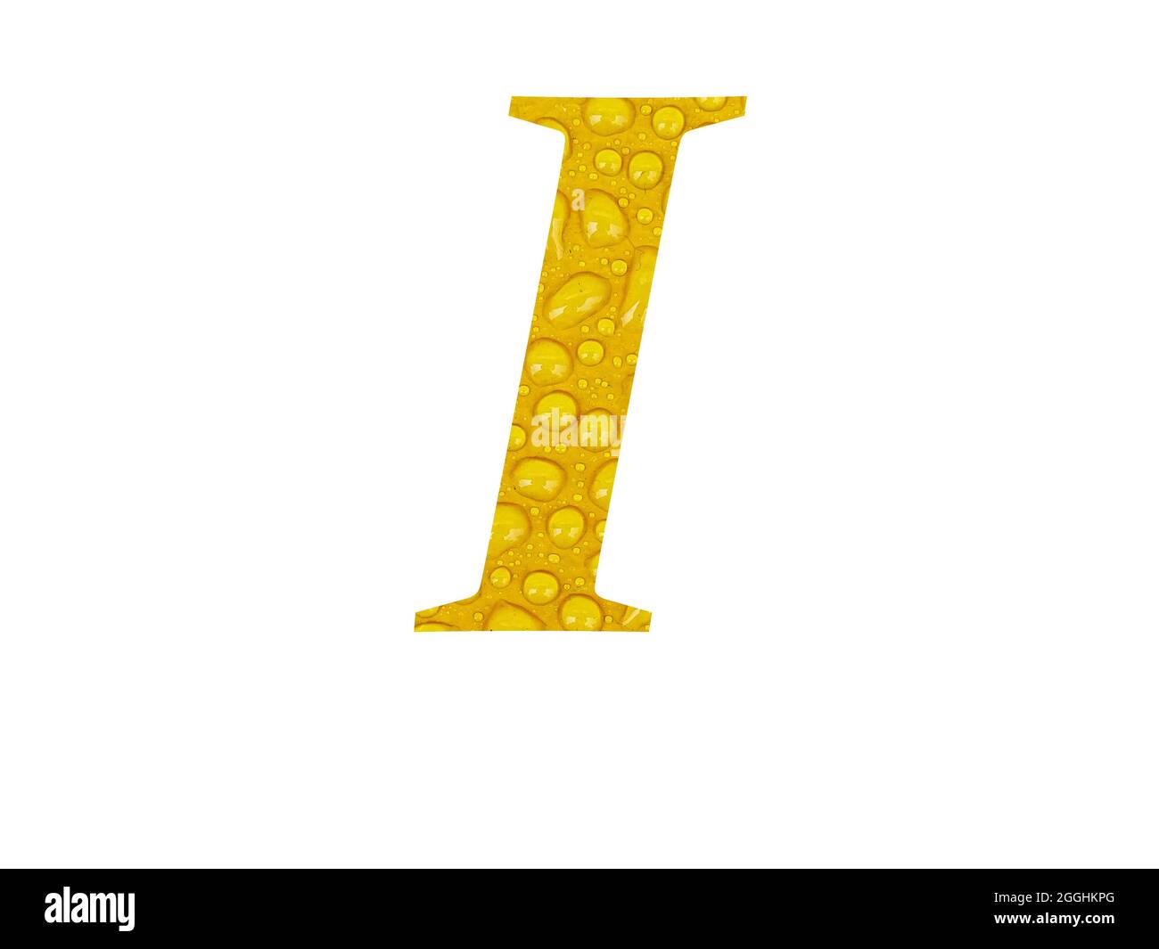 Letter I of the alphabet made with raindrops on a yellow background ...