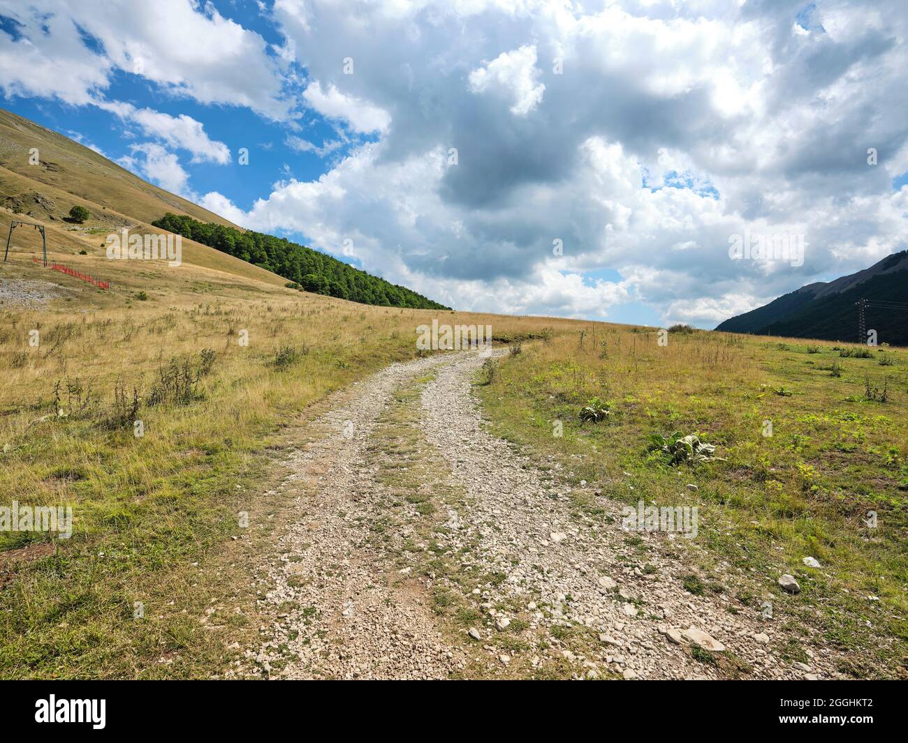Path made of stones in the valley of the Godi Pass, in the Abruzzese ...