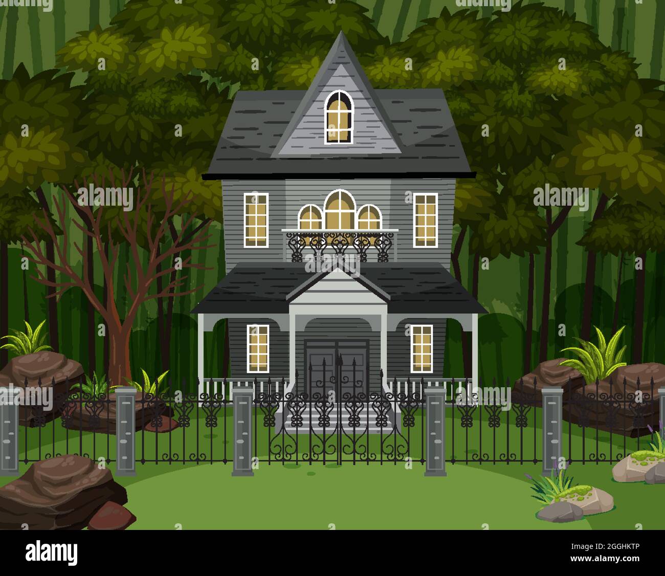 Scene with haunted halloween mansion illustration Stock Vector Image ...