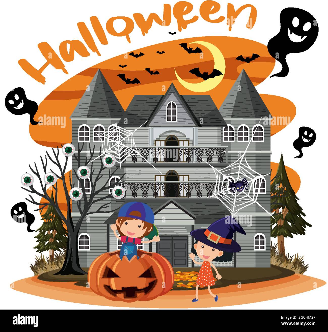 Haunted house in cartoon style illustration Stock Vector Image & Art ...