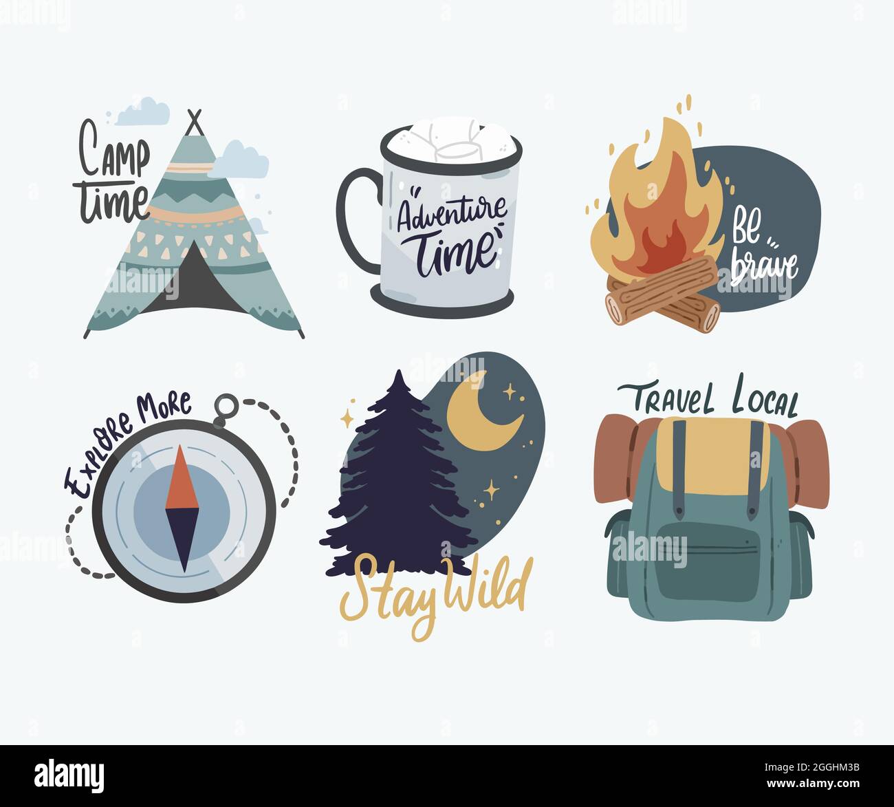 Hand drawn adventure badges set Vector illustration Stock Vector Image ...
