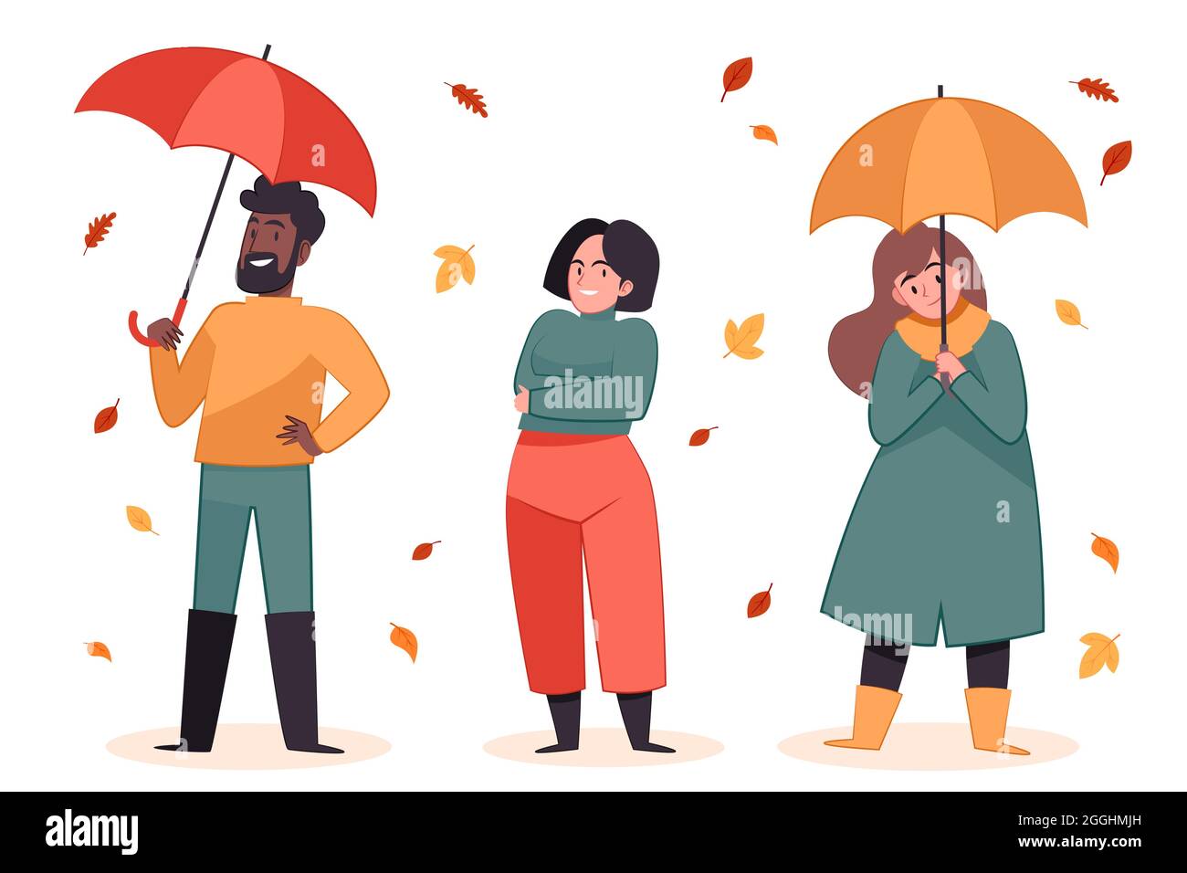 Hand drawn flat people in autumn illustration Vector illustration Stock ...